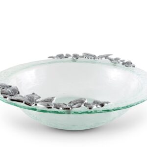 Arthur Court Designs Butterfly Pattern Glass and Aluminum Salad Bowl 16 Inch Diameter