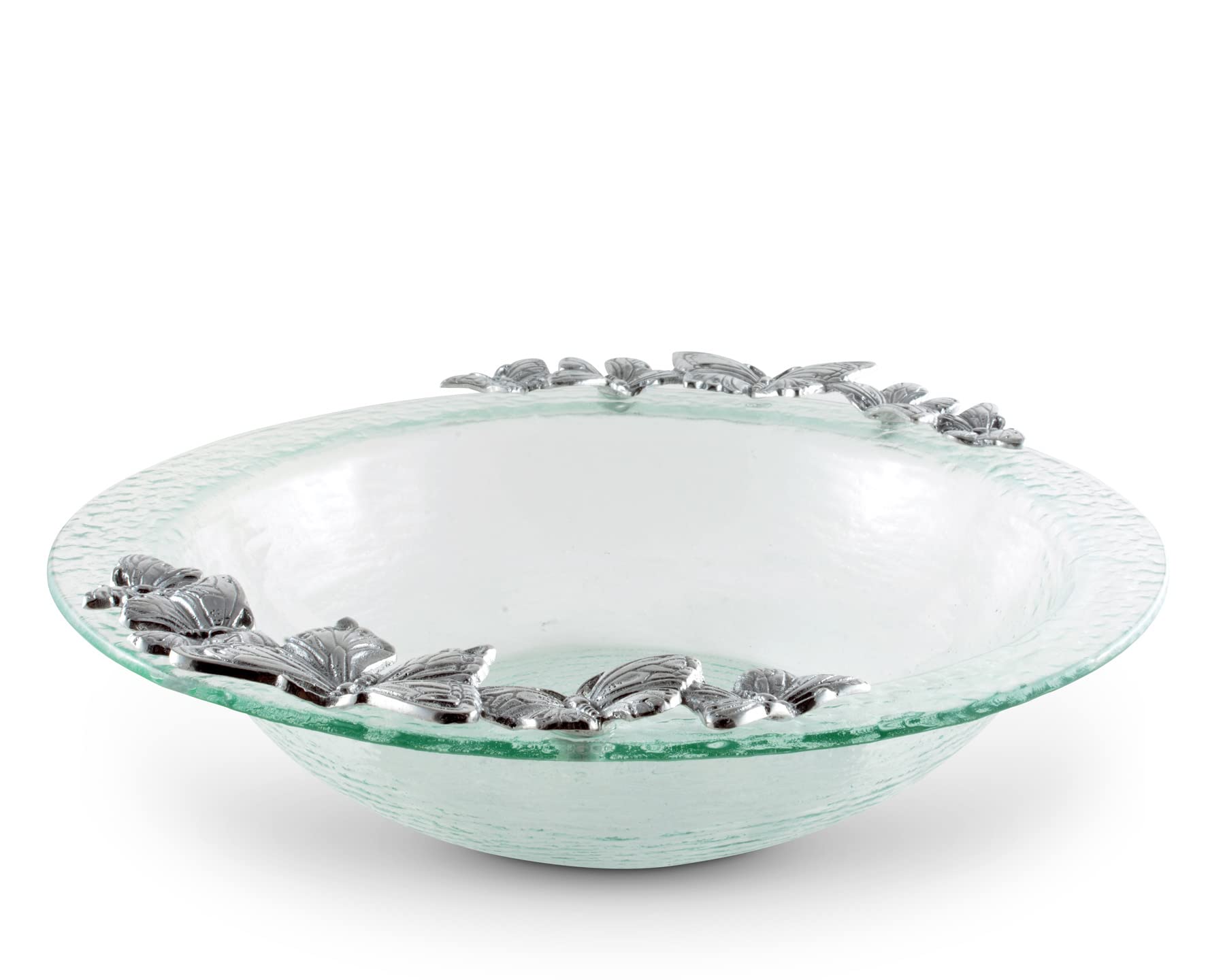 Arthur Court Designs Butterfly Pattern Glass and Aluminum Salad Bowl 16 Inch Diameter