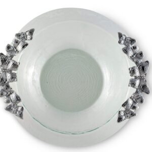 Arthur Court Designs Butterfly Pattern Glass and Aluminum Salad Bowl 16 Inch Diameter