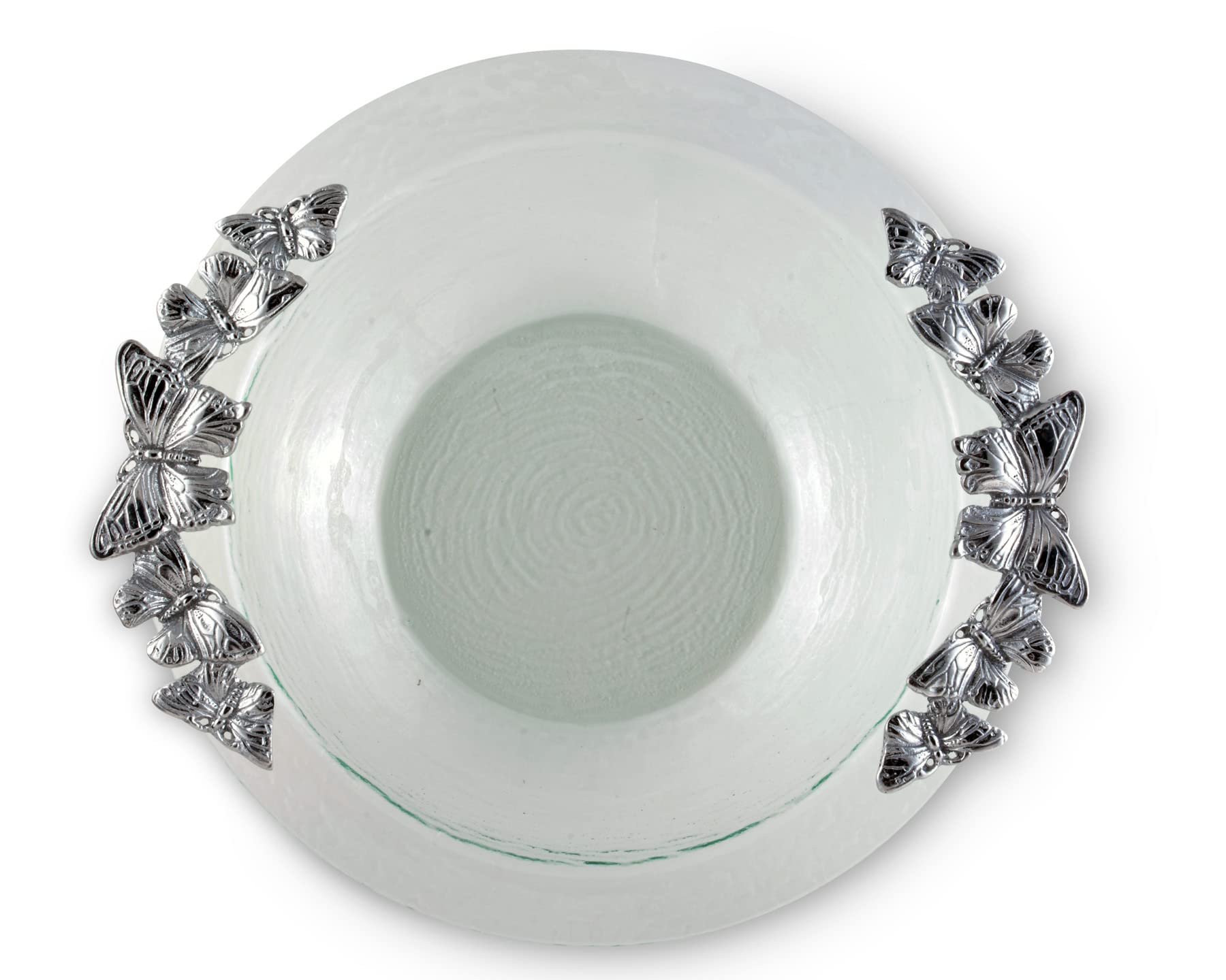 Arthur Court Designs Butterfly Pattern Glass and Aluminum Salad Bowl 16 Inch Diameter