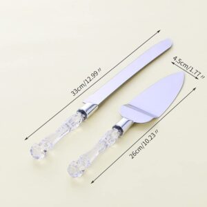 UUYYEO 2 Pcs Faux Crystal Handle Cake Knife and Server Set Pie Pastry Servers Perfect For Wedding Birthday Parties