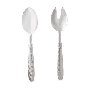 vietri martellato salad server set, 9"l 18/10 stainless steel salad tosser utensils, spoon & fork