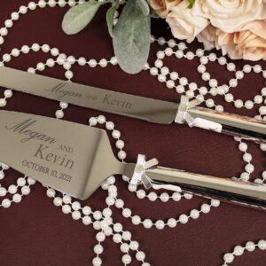 Kate Spade Bridal Grace Ave Personalized Wedding Cake Knife and Server Set, Custom Engraved Wedding Cake Cutting Set, Gifts and Accessories for Bride and Groom