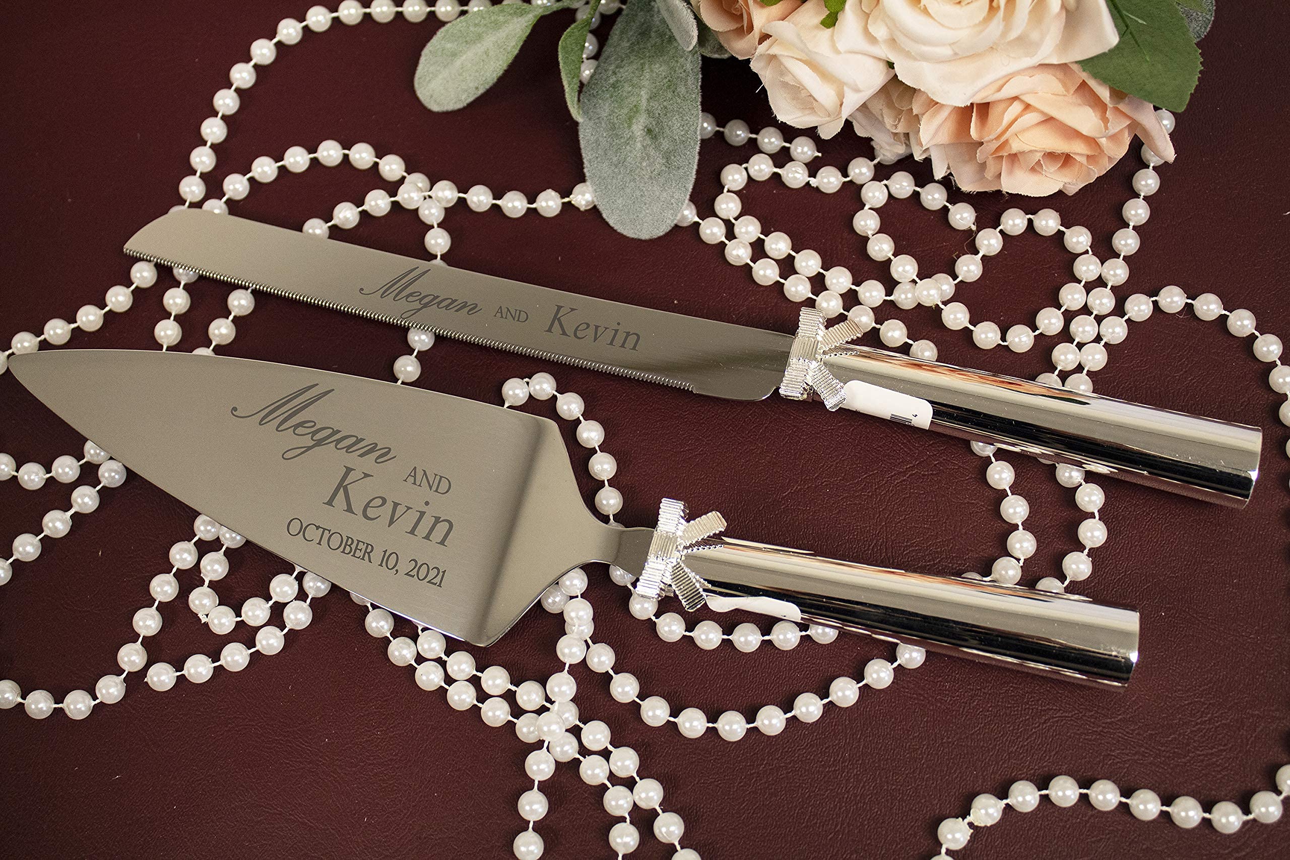 Kate Spade Bridal Grace Ave Personalized Wedding Cake Knife and Server Set, Custom Engraved Wedding Cake Cutting Set, Gifts and Accessories for Bride and Groom