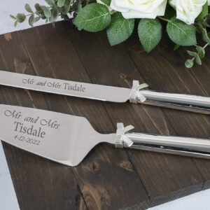 Kate Spade Bridal Grace Ave Personalized Wedding Cake Knife and Server Set, Custom Engraved Wedding Cake Cutting Set, Gifts and Accessories for Bride and Groom