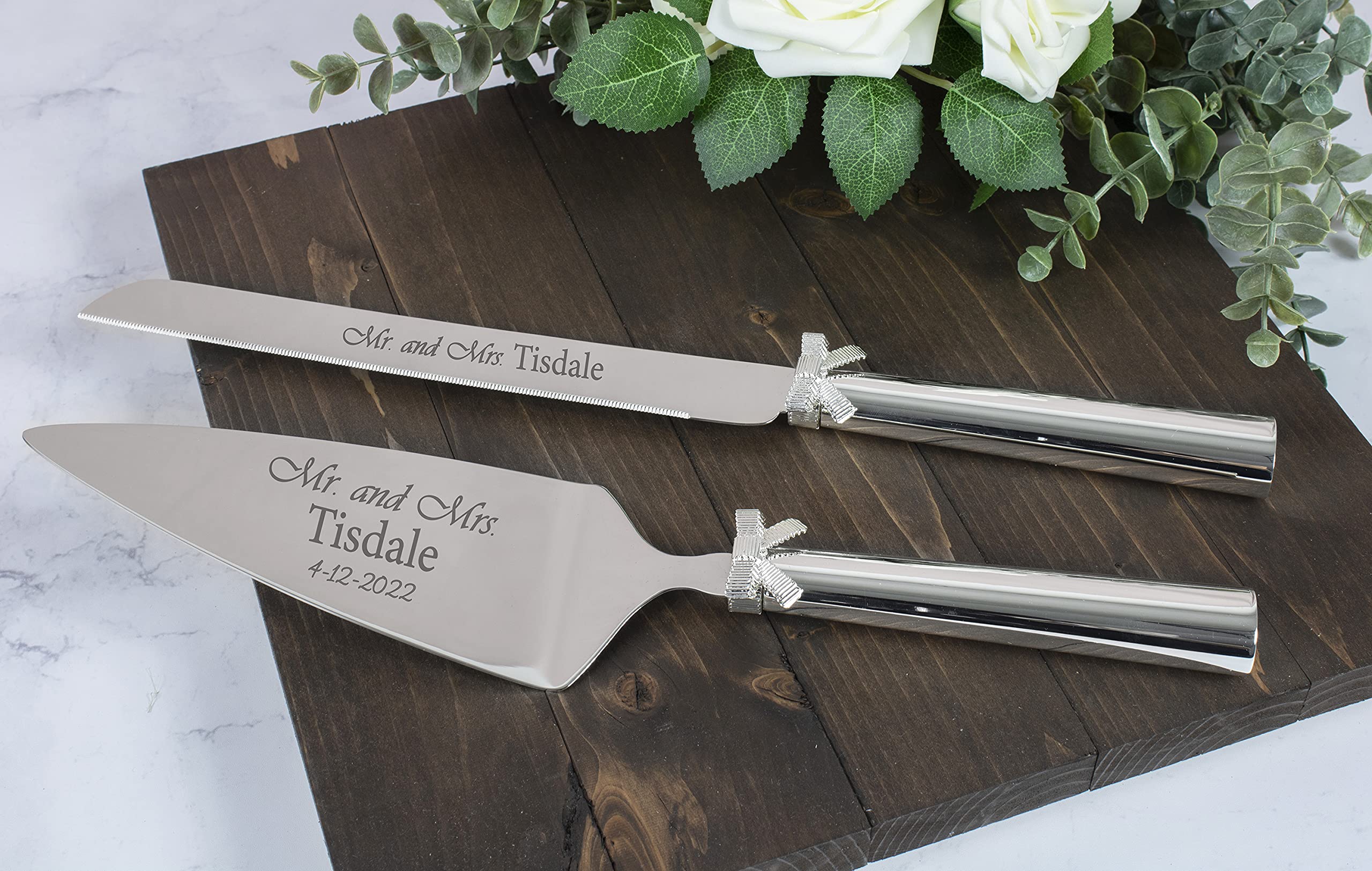 Kate Spade Bridal Grace Ave Personalized Wedding Cake Knife and Server Set, Custom Engraved Wedding Cake Cutting Set, Gifts and Accessories for Bride and Groom