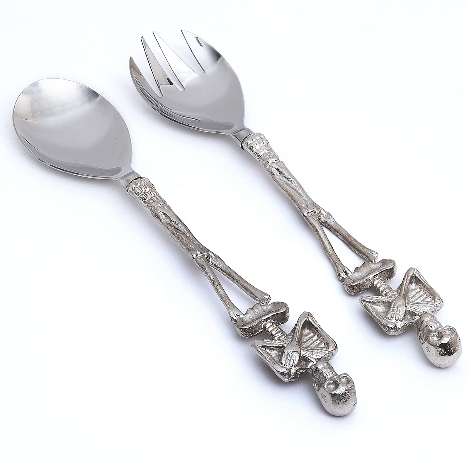 Skeleton Hands Salad Server Tongs, Fork & Spoon Set by Gute - Skull Gothic Flatware, Goth Gifts, Skull Spooky Gift Set, Serveware Home Decor Stainless Steel Polished