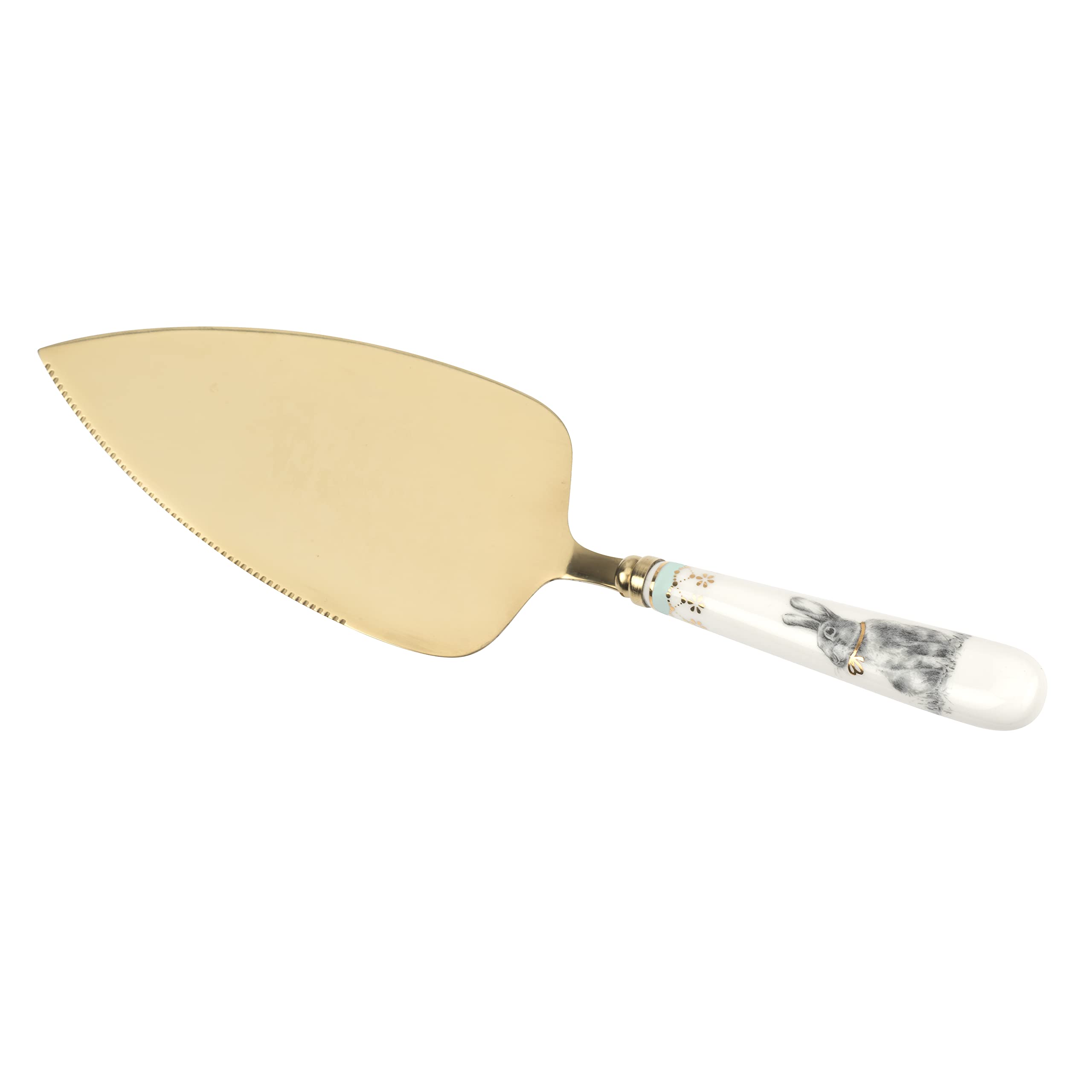 Spode Meadow Lane Collection Cake Server, Stainless Steel Cake Knife with Porcelain Handle, Perfect Wedding Cake Cutter, Slice for Cakes, Pies, and Desserts, Bunny Motif