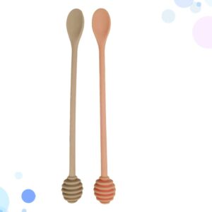 2PCS Silicone Syrup Dipper Honey Dipper Stick: Long Handle Syrup Dipper Stick Honey Mixing Stirrer Spoon Silicone Mixing Spoon for Coffee Tea Honey (Random Color)