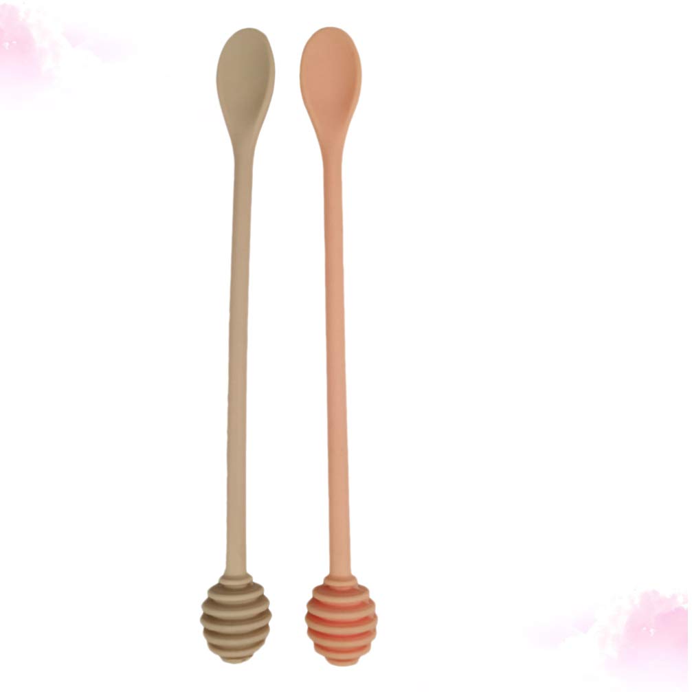 2PCS Silicone Syrup Dipper Honey Dipper Stick: Long Handle Syrup Dipper Stick Honey Mixing Stirrer Spoon Silicone Mixing Spoon for Coffee Tea Honey (Random Color)