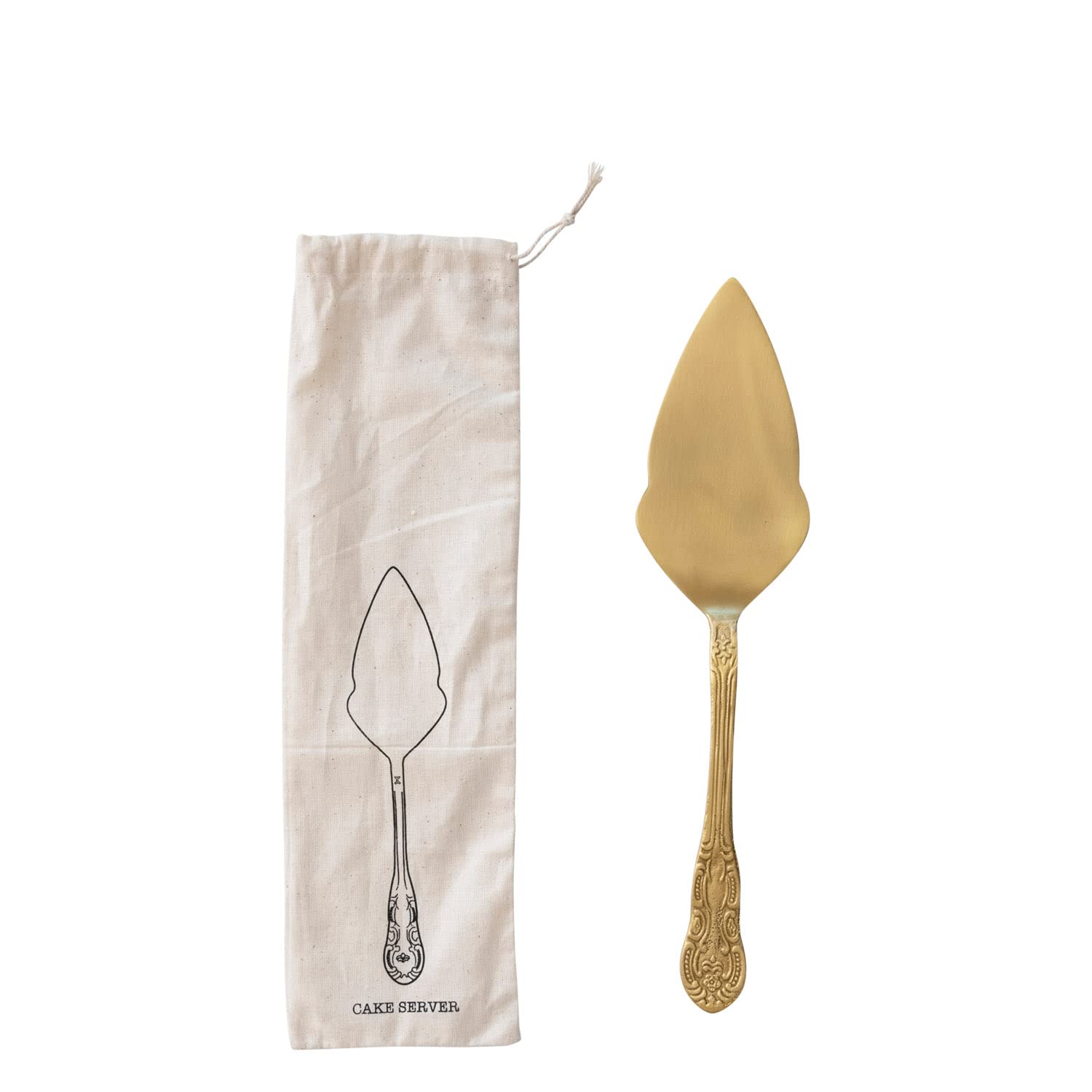 Creative Co-Op Brass Printed Drawstring Bag Cake Server, 11" L x 3" W x 0" H