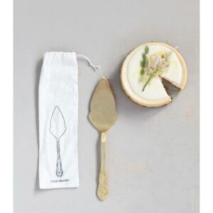 Creative Co-Op Brass Printed Drawstring Bag Cake Server, 11" L x 3" W x 0" H