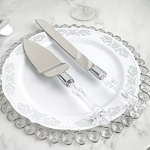 Decoration for All Occasions Silver Clear Knife and Server Crystal Handles Cake Serving Set Wedding Supplies DFAO-1-Z4740