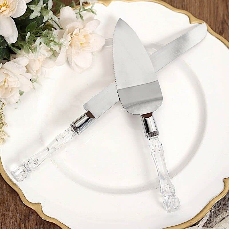 Decoration for All Occasions Silver Clear Knife and Server Crystal Handles Cake Serving Set Wedding Supplies DFAO-1-Z4740