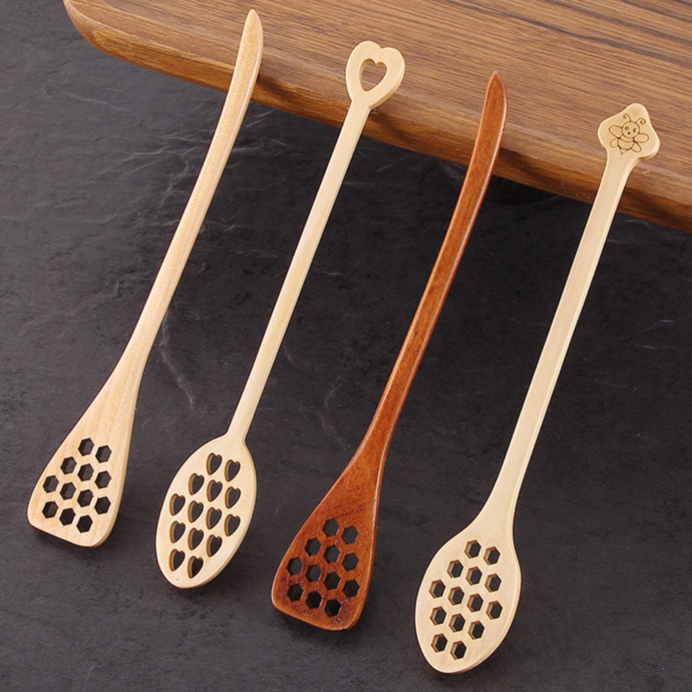 YARDWE 4pcs Honey Mixing Spoon Honey Stirring Spoon Wooden Honey Dipper Wooden Spoons Wooden Coffee Spoon Honey Spoon Honey Stir Stick Mini Blender Stirring Stick Honey Stick