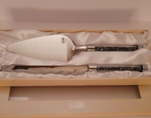 oleg cassini crystal hematite cake knife & server set