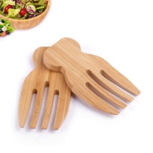 bamboo salad hands, bamboo salad server set, wooden salad server, perfect tool to toss and serve salad, bamboo kitchen helper