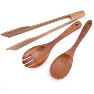 wood salad servers, salad spoon, salad serving utensil for kitchen, salad forks, wooden salad tongs for serving, salad mixing dinner fork, kitchen cooking utensil