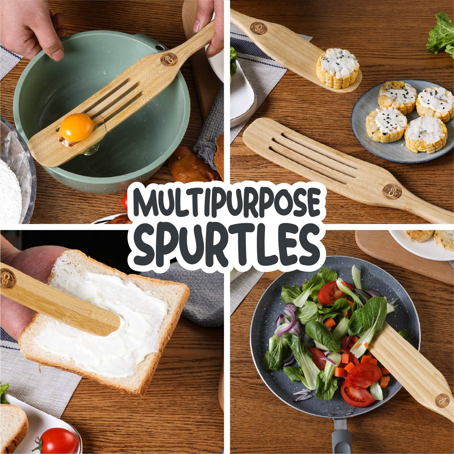 Spurtle Set Bamboo Spurtles Kitchen Tools - Spurtle Wooden cooking Utensils set - Nonstick wooden Cooking Utensils- Wooden Spurtle Set 5 spatula with Utensil holder-Stir, Scrape, Smash.