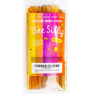 honey sticks flavored (pack of 50) - raw honey straw variety pack for tea, coffee & healthy snack for kids & adults - single serve pure american honey sticks by bee silly honey