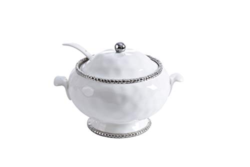 Pampa Bay Porcelain Soup Tureen and Ladle (White and Silver)