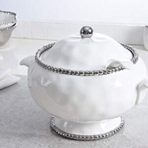 Pampa Bay Porcelain Soup Tureen and Ladle (White and Silver)