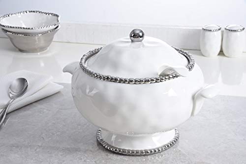 Pampa Bay Porcelain Soup Tureen and Ladle (White and Silver)