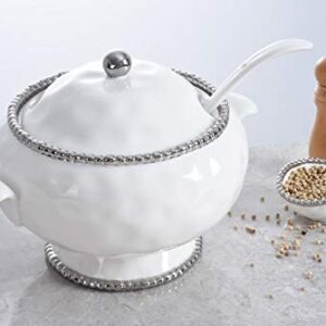 Pampa Bay Porcelain Soup Tureen and Ladle (White and Silver)