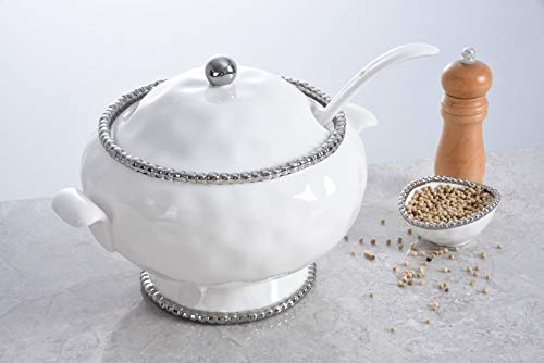 Pampa Bay Porcelain Soup Tureen and Ladle (White and Silver)