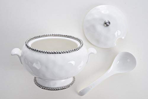 Pampa Bay Porcelain Soup Tureen and Ladle (White and Silver)