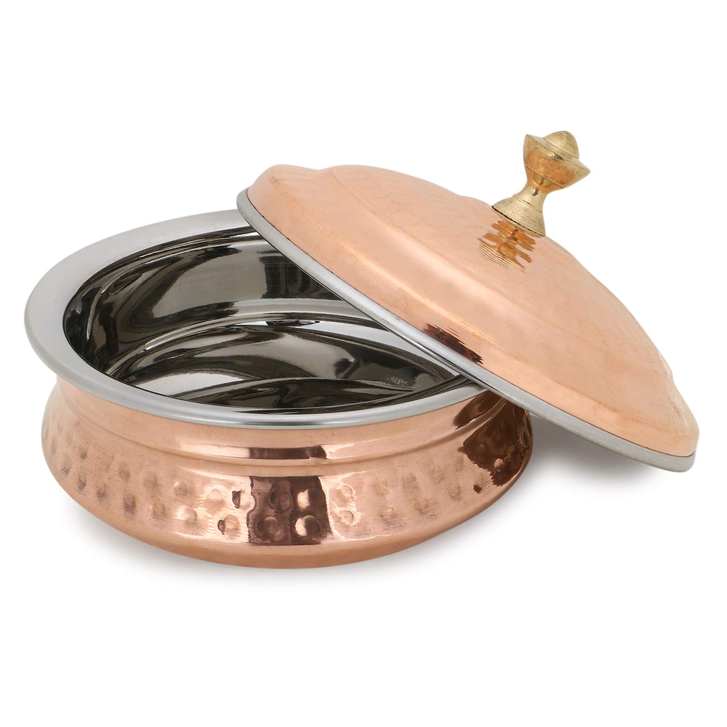 Zap Impex ® Hammered Copper and Stainless Steel Tableware- Dishes Serving Bowl Tureen with Lid