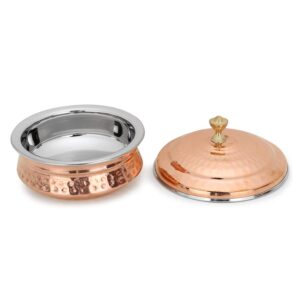 Zap Impex ® Hammered Copper and Stainless Steel Tableware- Dishes Serving Bowl Tureen with Lid