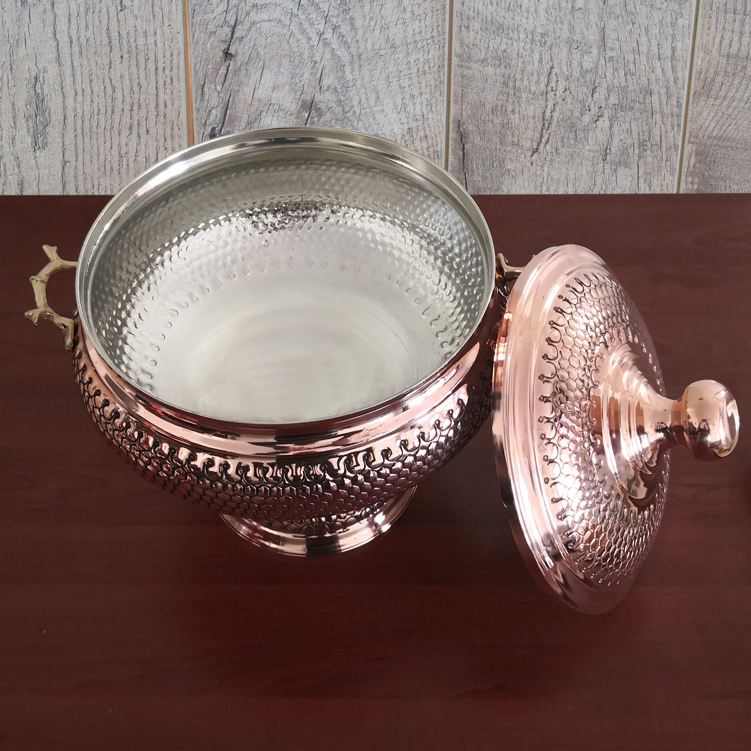 Binbir Trend Handmade Copper Soup Tureen with Lid, Soup Server Pot, Large Serving Bowl - Honeycomb Pattern - Tinned Copper-169 Fl Oz