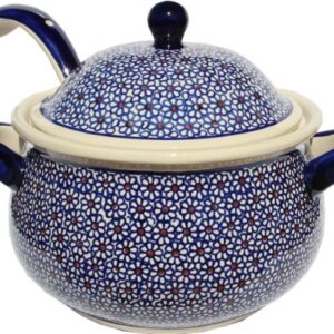 Polish Pottery Soup Tureen with Ladle Zaklady Ceramiczne Boleslawiec 1004/1367-120 Classic Pattern, 13.4 cups