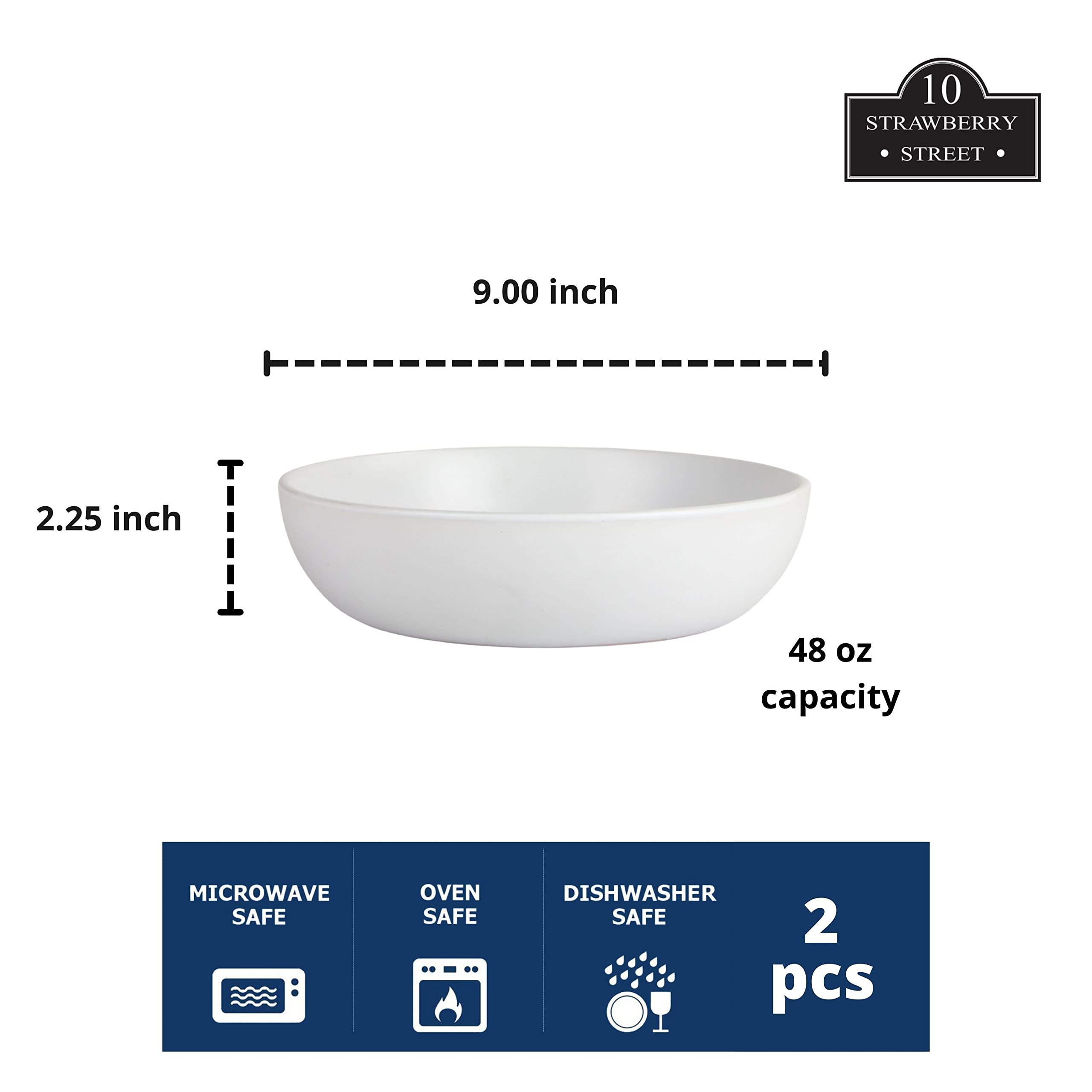 10 Strawberry Street Wazee Matte 9"/48oz Serving Bowl, Set of 2, White