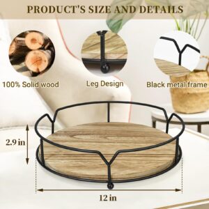 Round Decorative Serving Tray,Farmhouse Wood Tray for Coffee Table,11.5’’ Wooden Tray for Home Decor,Display Tray for Kitchen Bathroom Organizer Coffee Dining Table Centerpiece