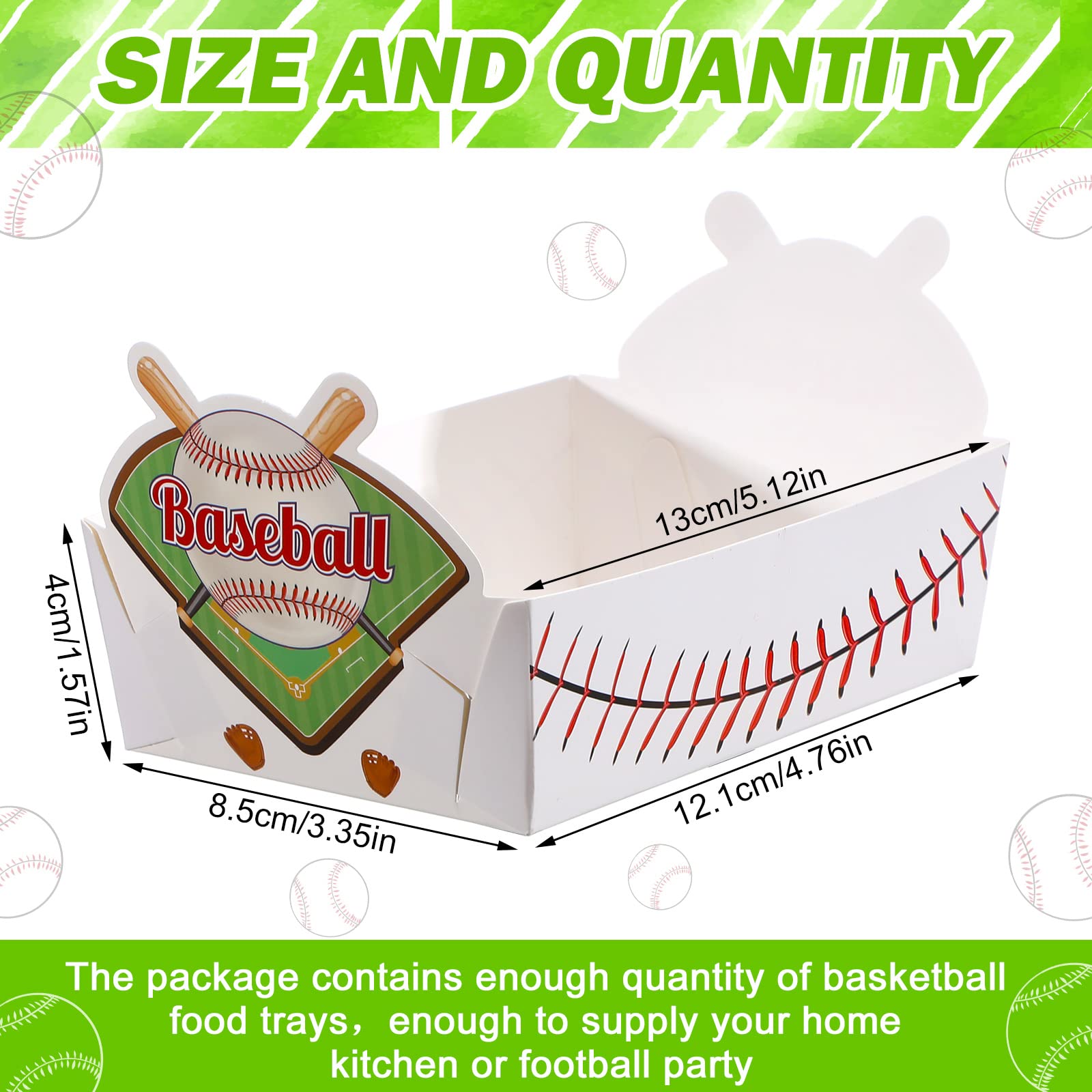 Hoolerry 2lb Sports Ball Party Decorations Paper Food Trays Disposable Food Boats Serving Trays Ball Theme Birthday Party Decorations Supplies(Baseball, 60 Pcs)