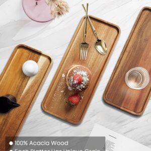 HOMKULA Acacia Wood Serving Platters and Trays - 14" x 5.5" Wooden Mini Charcuterie Boards, Small Cheese Board, Rectangle Wooden Tray for Kitchen Counter, Bathroom, Home Decor, Party, 3 Pack