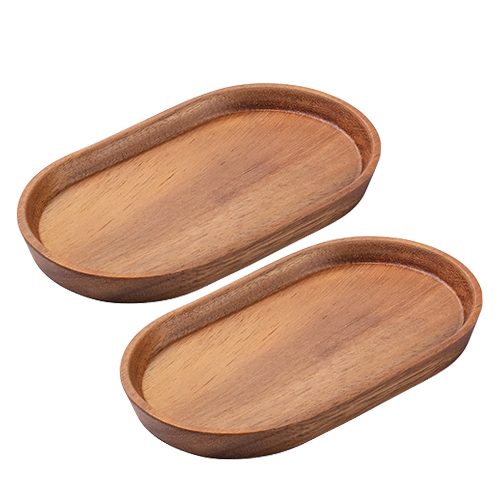 Vandroop Mini Serving Trays for Parties, Small Tray for Tea＆Coffee, Oval Wooden Plates for Serving Food, Decorative Tray for Appetizer＆Vegetables, Tray for Bathroom 7.8"×4.6" (Acacia, Set of 2)