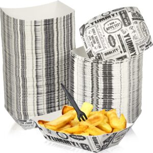 500 pcs paper food boats disposable newspaper paper food trays black paper food trays 1 lb serving boat for fries, hot corn dogs, ice cream