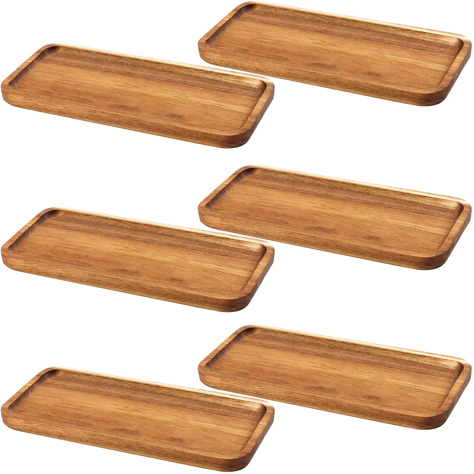 SEUNMUK 6 Pack 12 x 5 x 0.78 Inch Wooden Serving Platters, Rectangle Natural Solid Acacia Wood Serving Tray and Platter, Wooden Plates Wooden Platters for Serving Food, Cheese, Bread, Vegetable