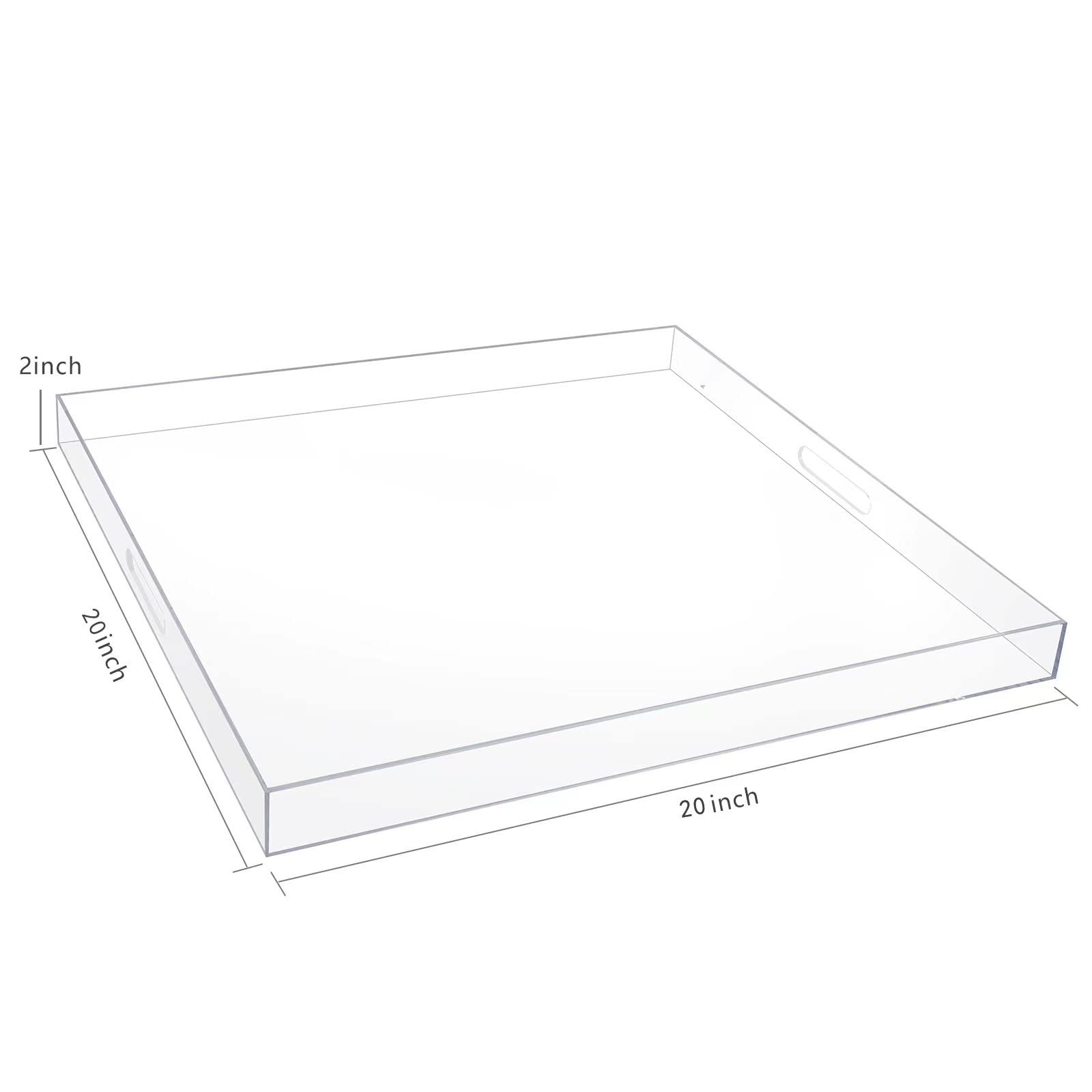 MIKINEE 20×20 Inches Clear Acrylic Sturdy Serving Tray Decorative Ottoman Coffee Table Trays Water Proof Bed Tray Counter Top Organizer