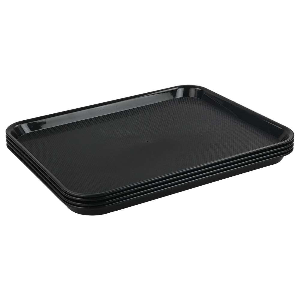 Teyyvn Black 4-Pack Plastic Fast Food Serving Tray, 17.25" x 13.35"