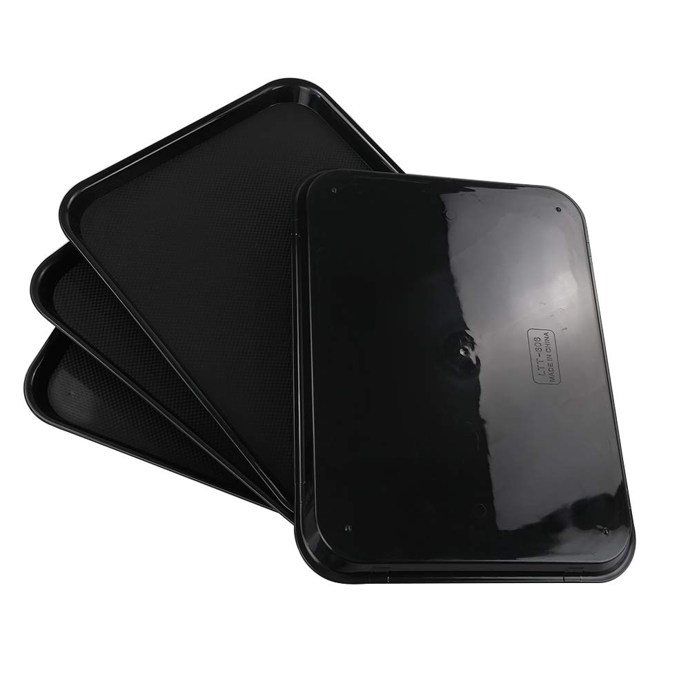 Teyyvn Black 4-Pack Plastic Fast Food Serving Tray, 17.25" x 13.35"