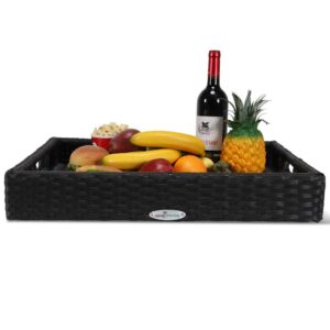 outdoor/indoor hand woven pe rattan large serving tray (black)