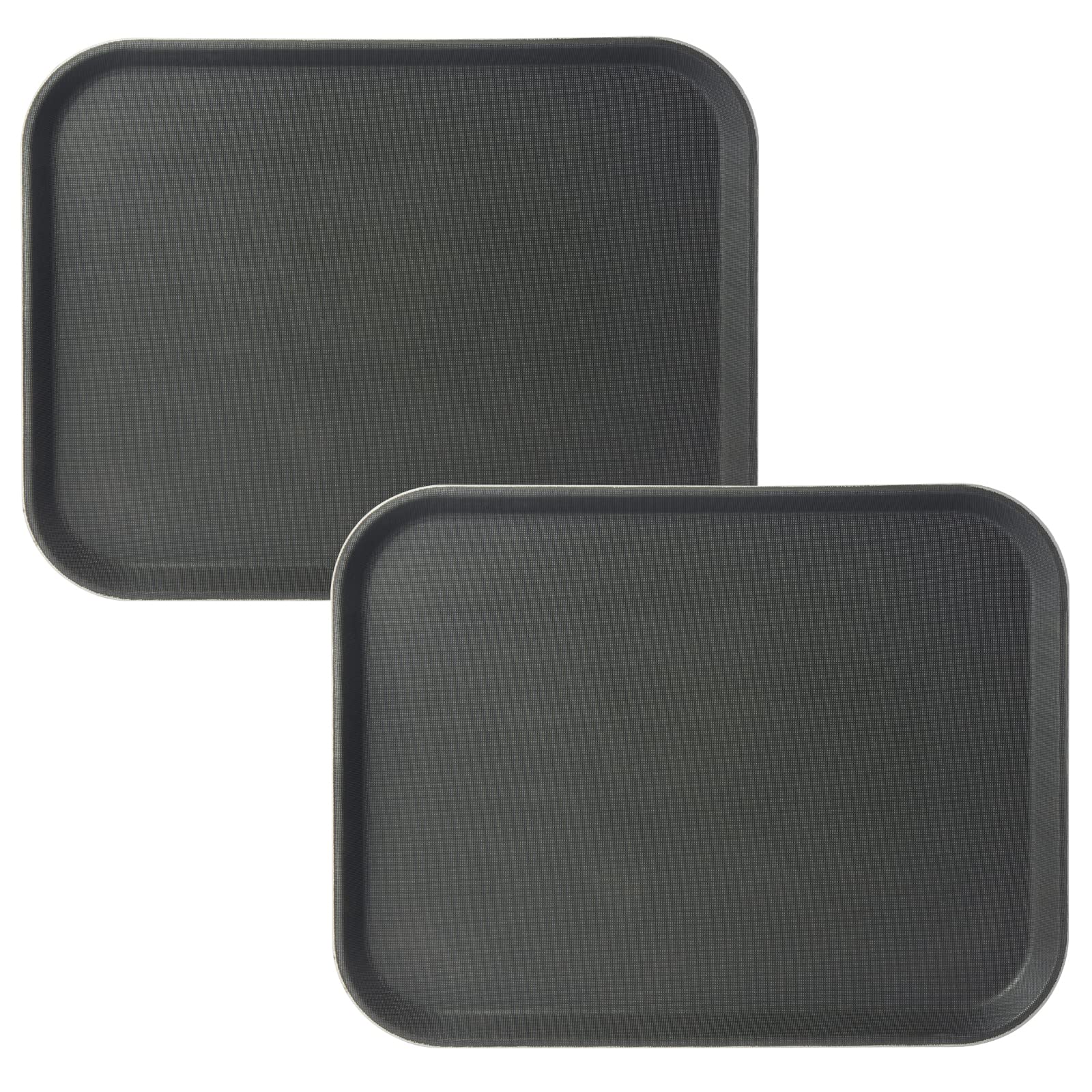 CURTA 2-Pack Restaurant Grade Non-Slip Tray, NSF, 18 Inch x 14 Inch, Plastic Rubber Lined Anti-Skid Rectangular Serving Tray, Black