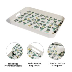 Finorder Serving Trays, Bamboo Fiber Tray with Handles, 16" x 12" Decorative Tray Great for Eating, Tea, Bar, Breakfast or Any Food Tray, Green Cactus Prints