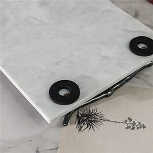 Luxury Marble Tray with Stylish Metal Handles, Vanity Tray for Jewelry Display, Marble Serving Tray, Marble Tray for Kitchen, Counter, Dresser, Nightstand and Desk (Gray with Metal Handles)