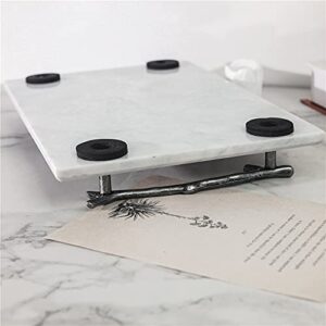 Luxury Marble Tray with Stylish Metal Handles, Vanity Tray for Jewelry Display, Marble Serving Tray, Marble Tray for Kitchen, Counter, Dresser, Nightstand and Desk (Gray with Metal Handles)