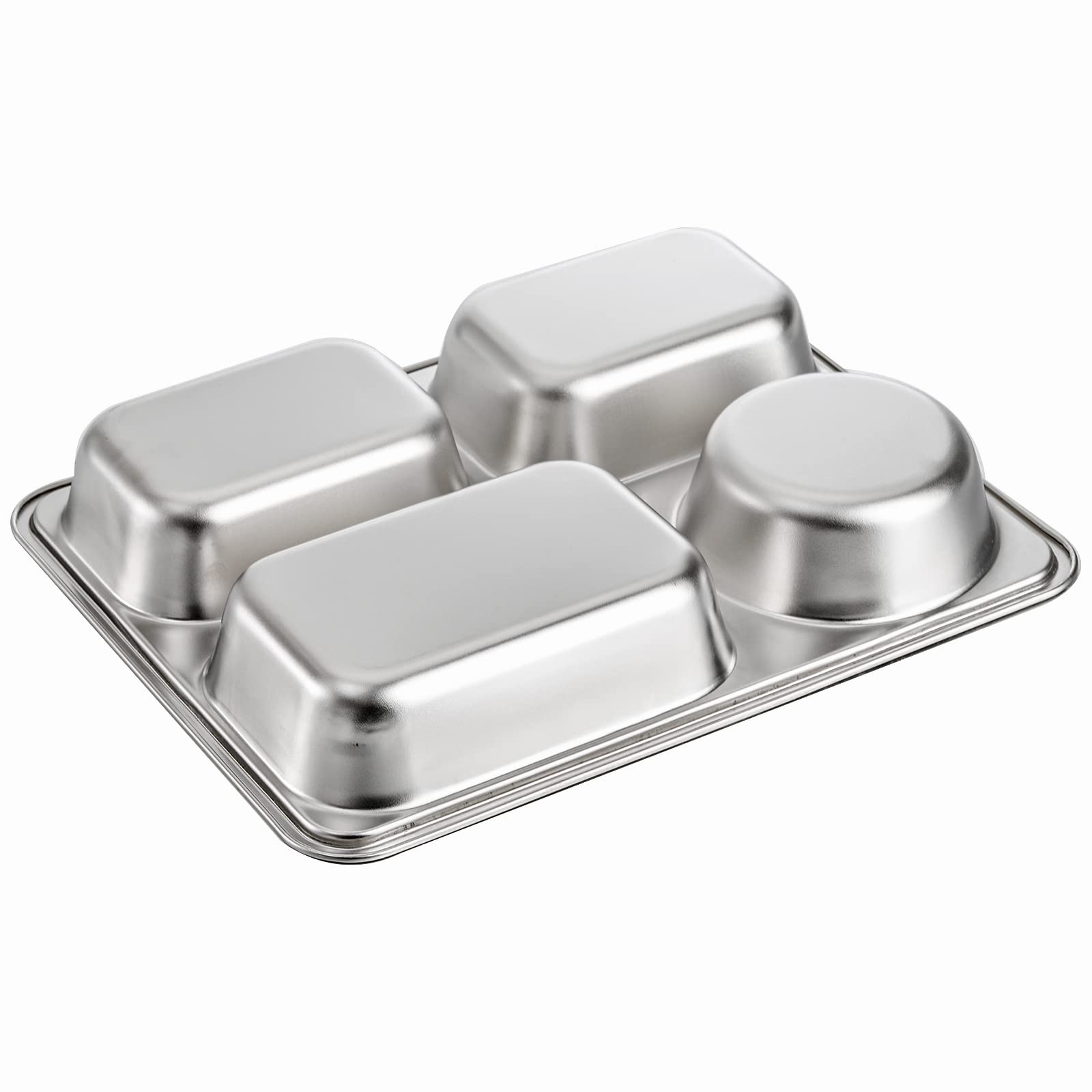 Nicunom 3 Pcs 304 Stainless Steel Divided Plates, Unbreakable 4 Compartment Trays, Divided Dinner Tray, Adults Sections Plate, Compact Serving Platter for Lunches, Portion Control, Camping